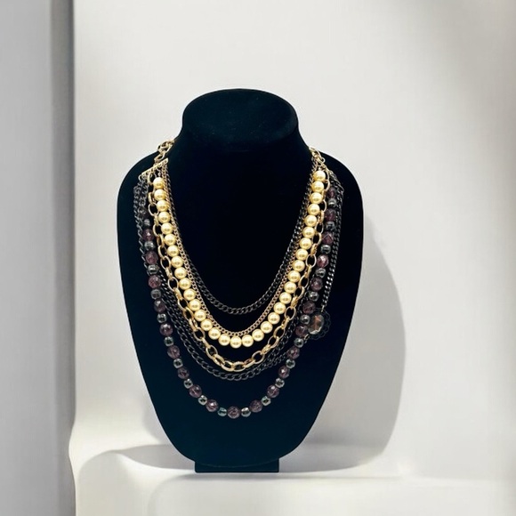 Sasha | Jewelry | Sasha Multi Strand Necklace Gold Purple Black Pearls ...